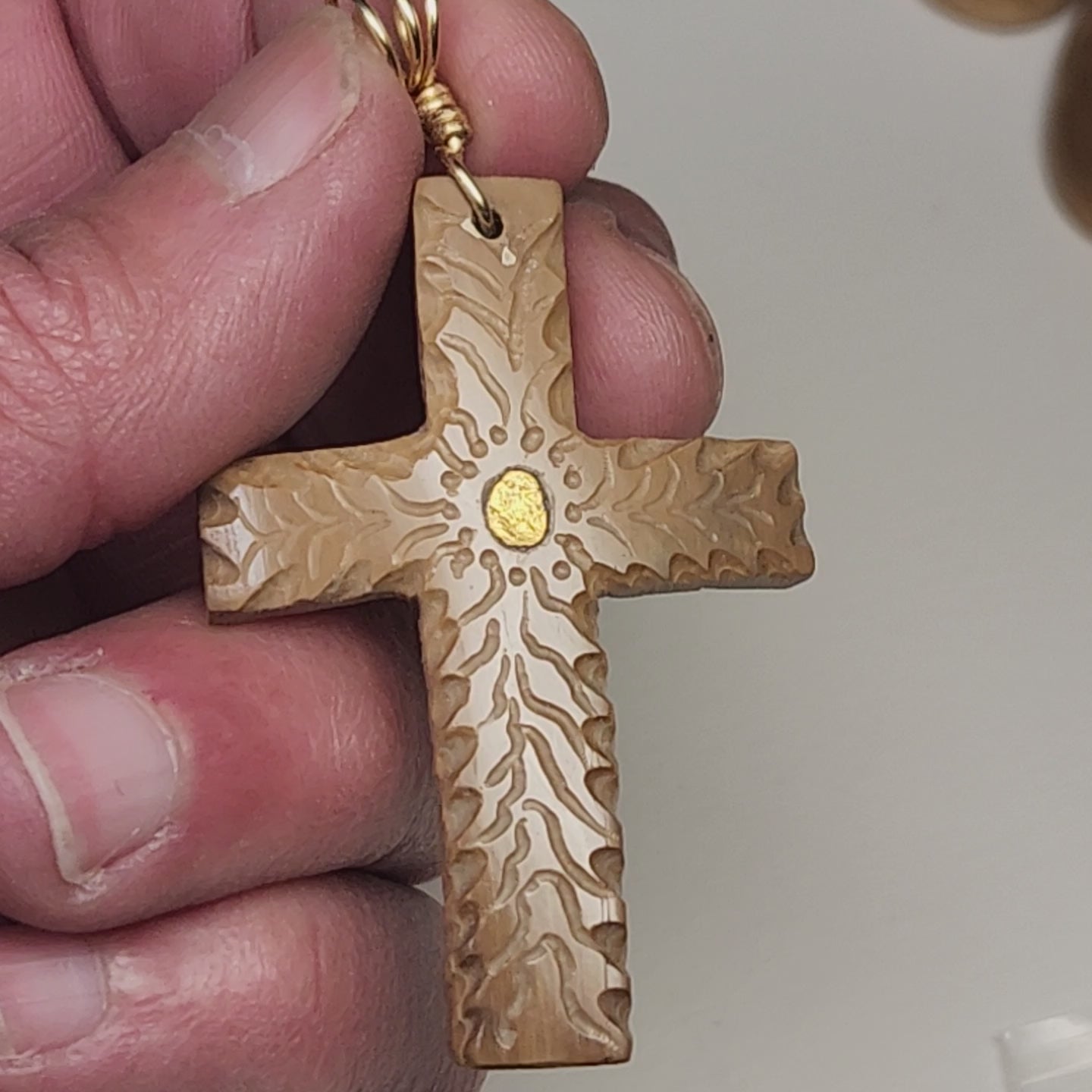 Mammoth Ivory and Gold Christian Cross – I T by KRP